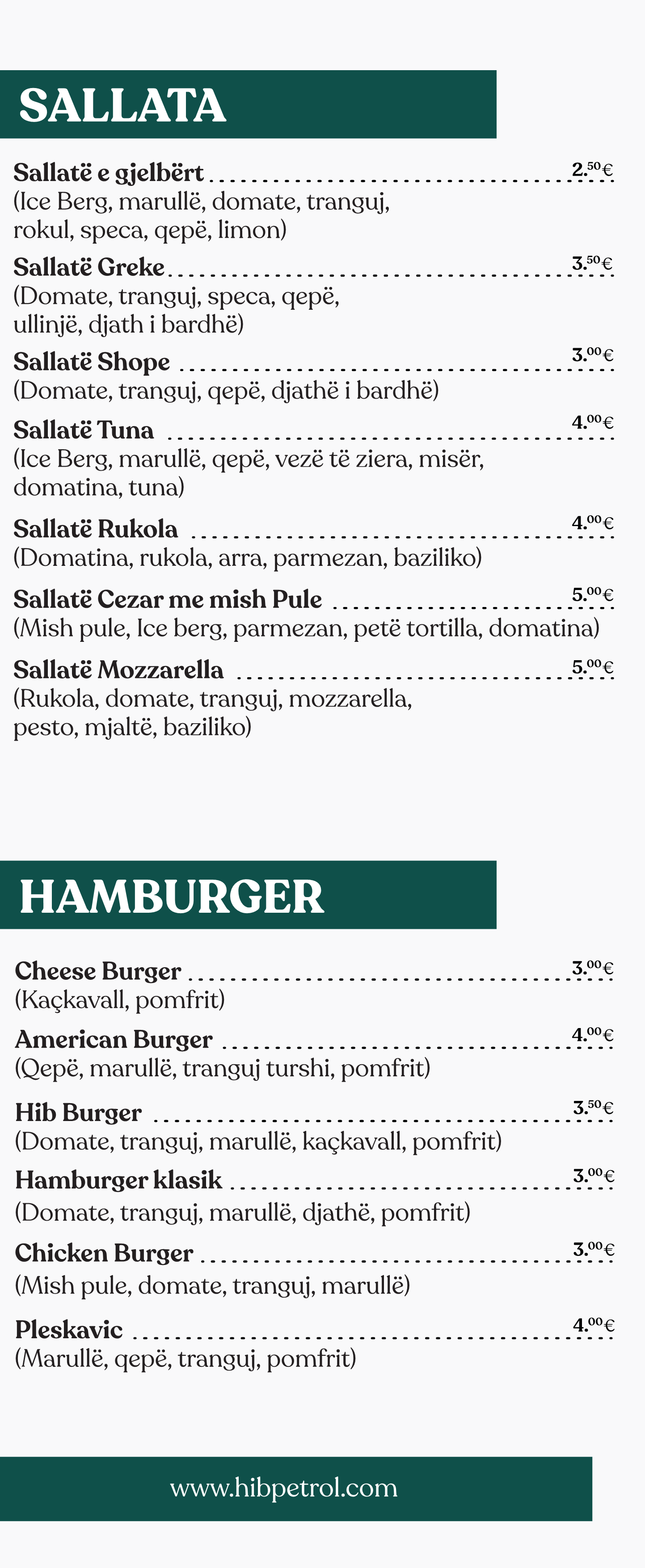 HIB Menu – HIB Petrol