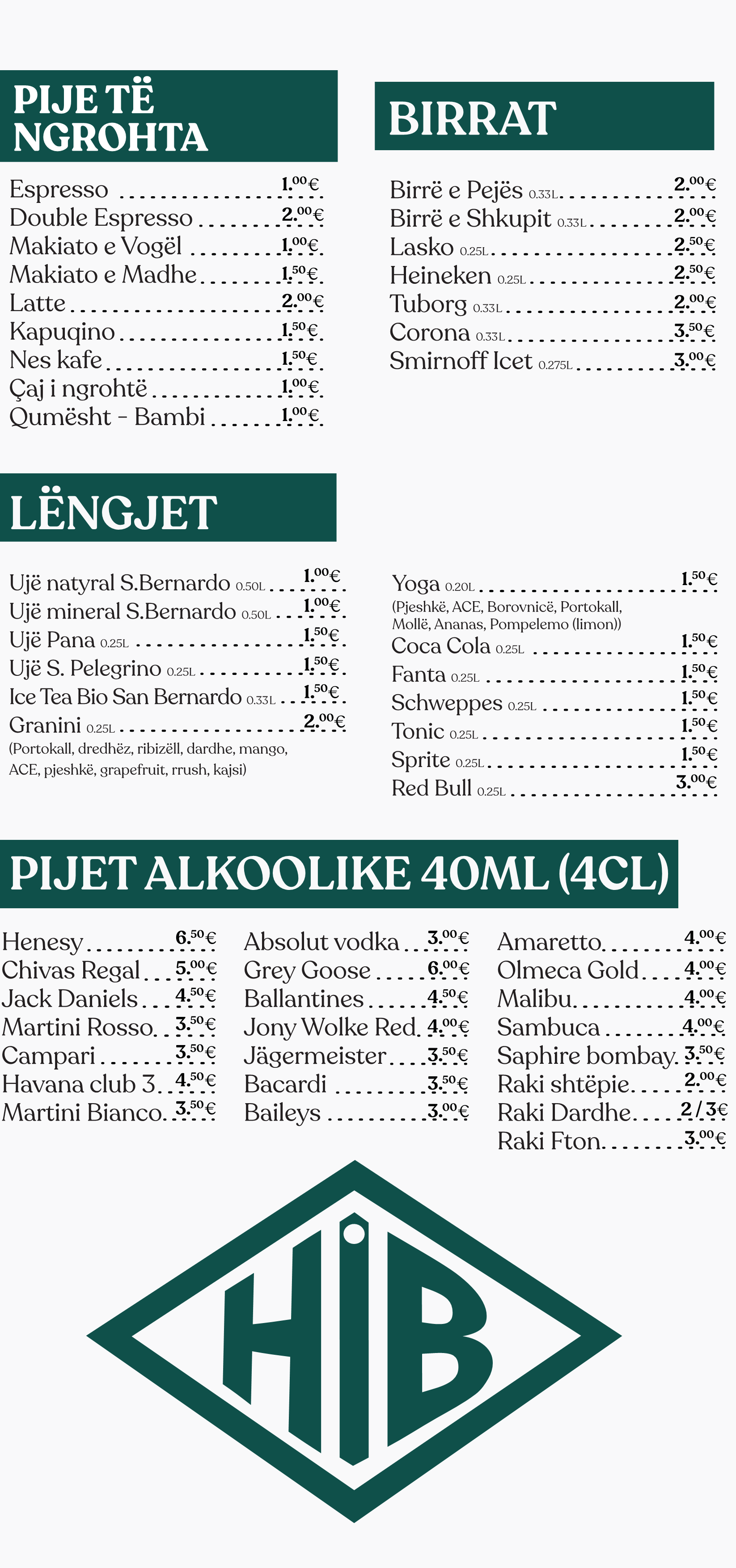 HIB Menu – HIB Petrol